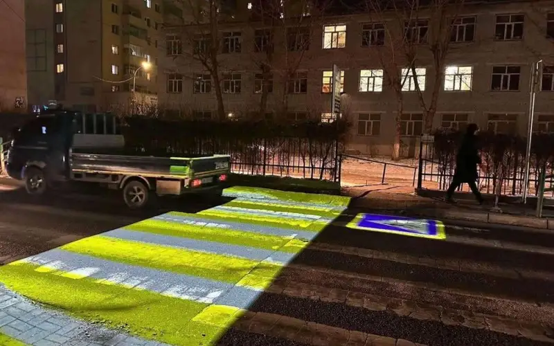 LED lights illuminate crosswalks near schools in Ulaanbaatar